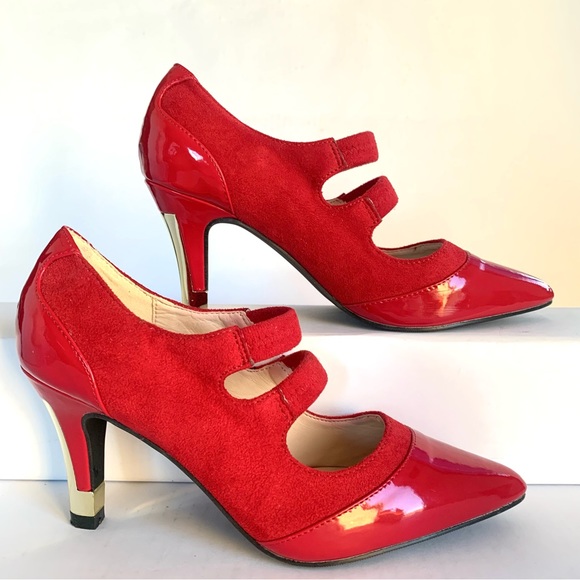 Andiamo | Shoes | Andiamo Gem Red Faux Leather Suede 2 Strap Maryjane ...